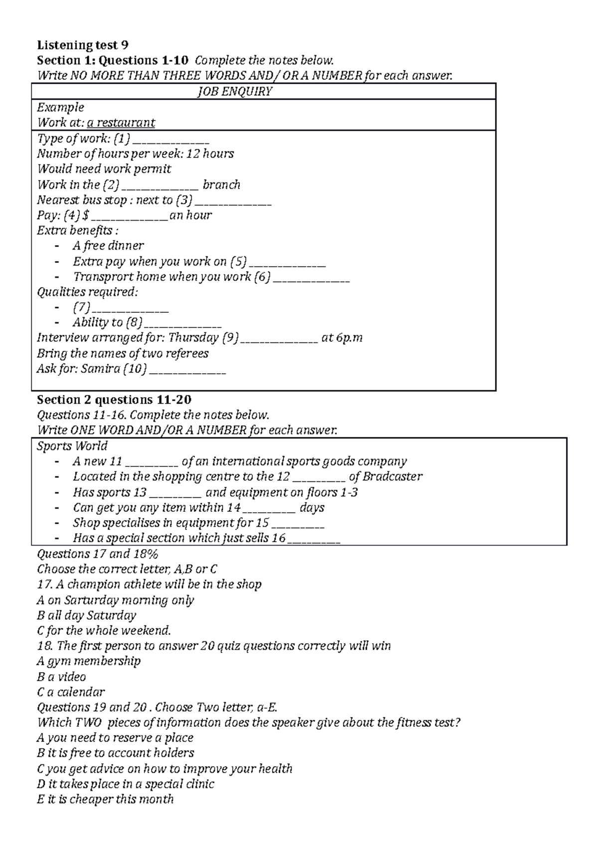 Full Test Listening 9 International Professional English Hust Studocu