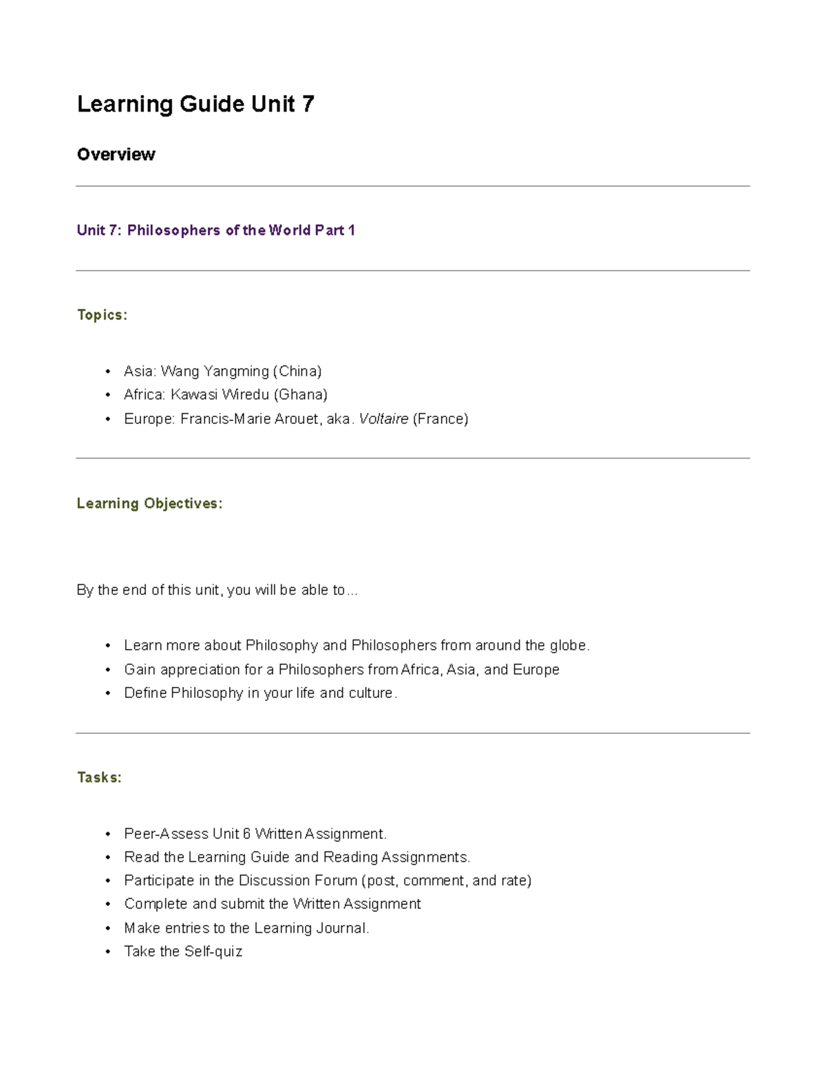 Week 7 the Learning Guide Philosophy - Learning Guide Unit 7 Overview ...