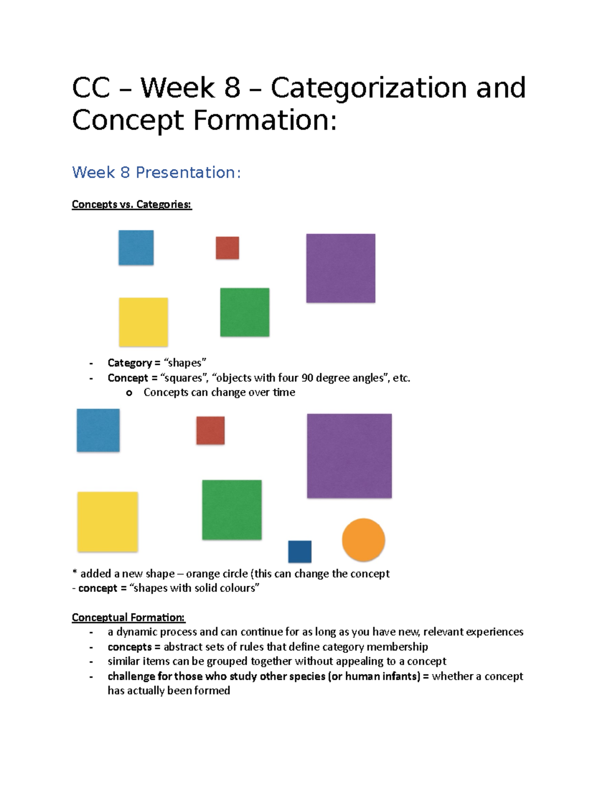 CC Week 8 - Categorization & Concept formation - CC – Week 8 ...
