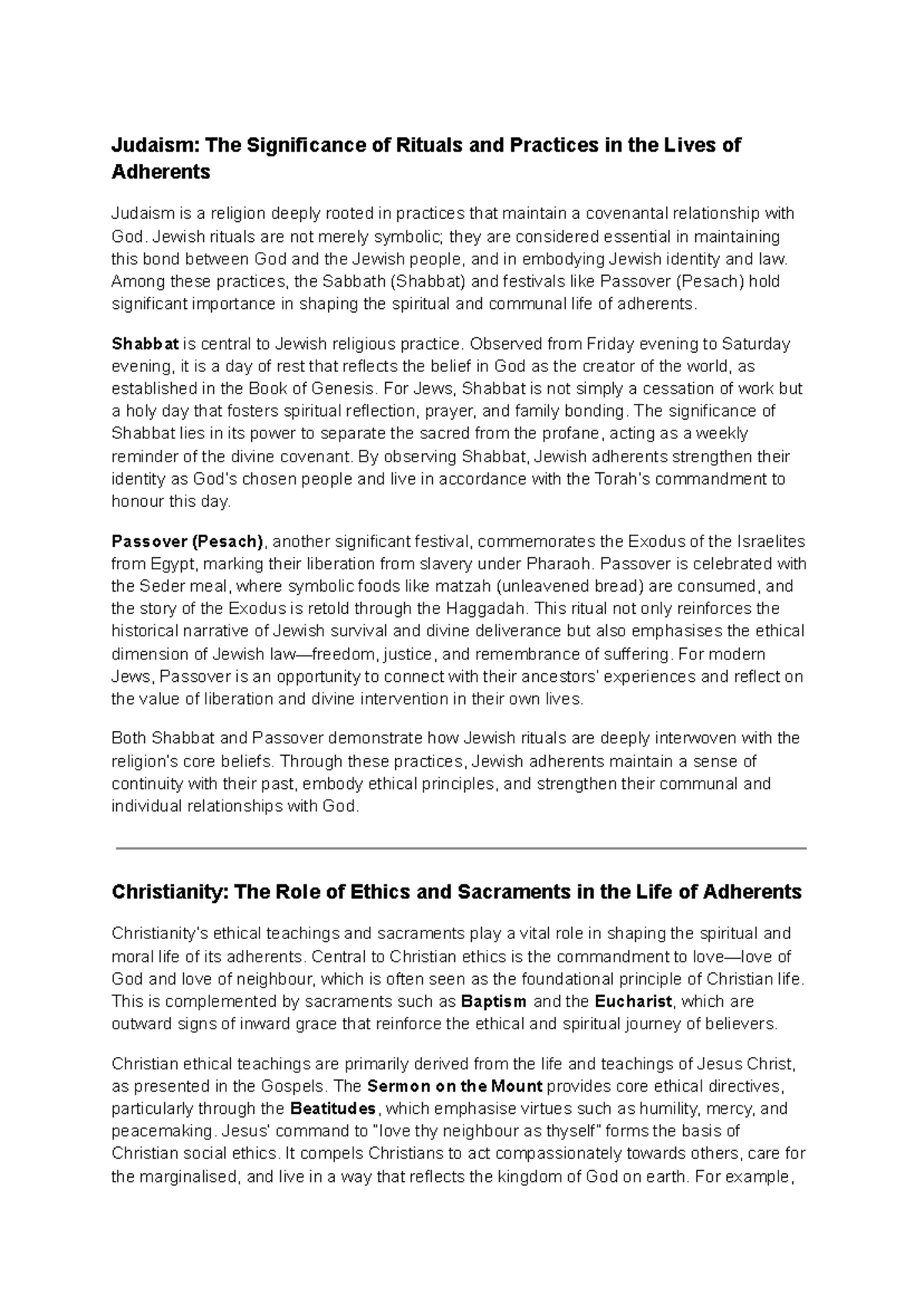 Prelim essay notes - Judaism: The Significance of Rituals and Practices ...