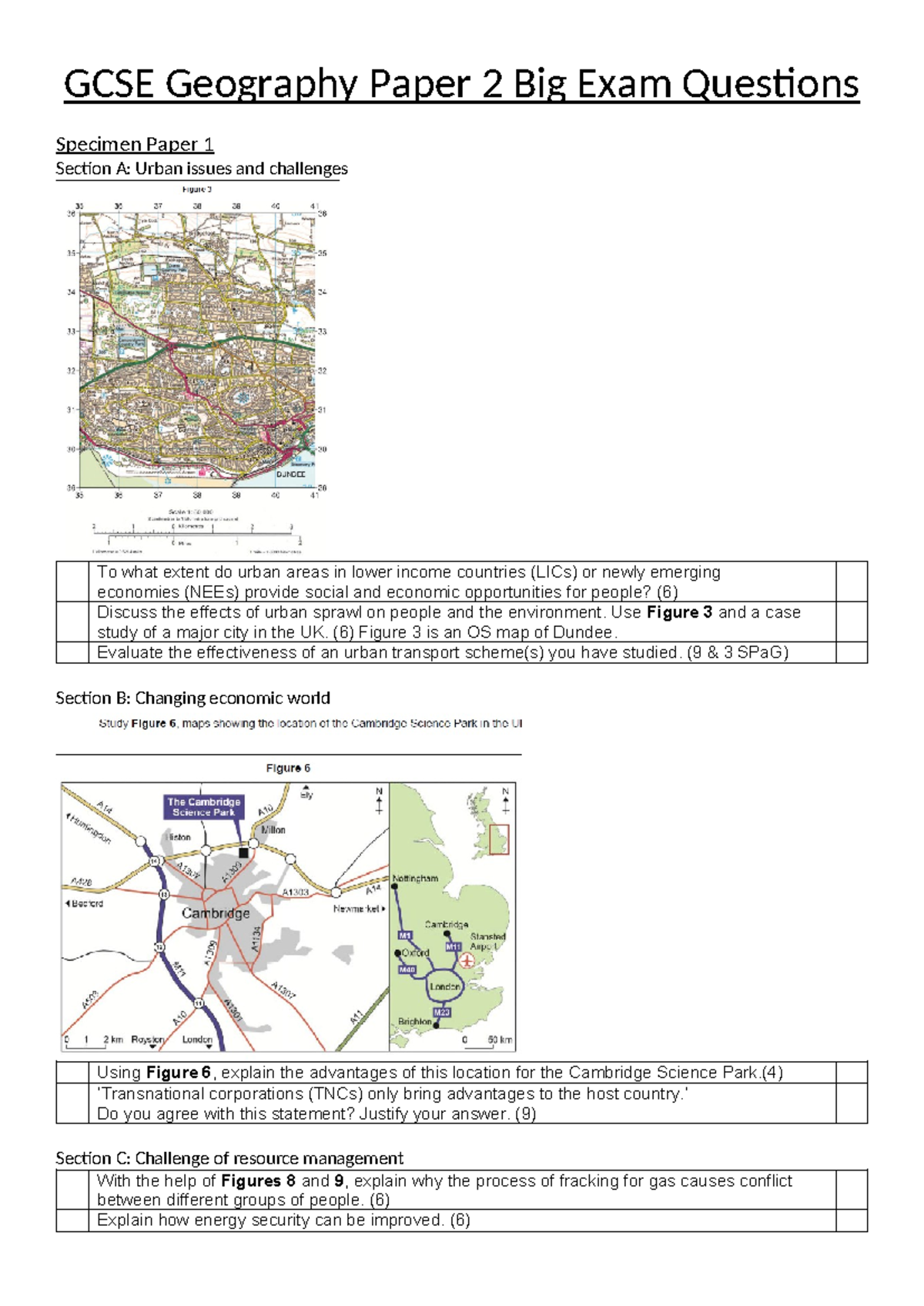 GCSE Geography Paper 2 Big Exam Questions - GCSE Geography Paper 2 Big ...