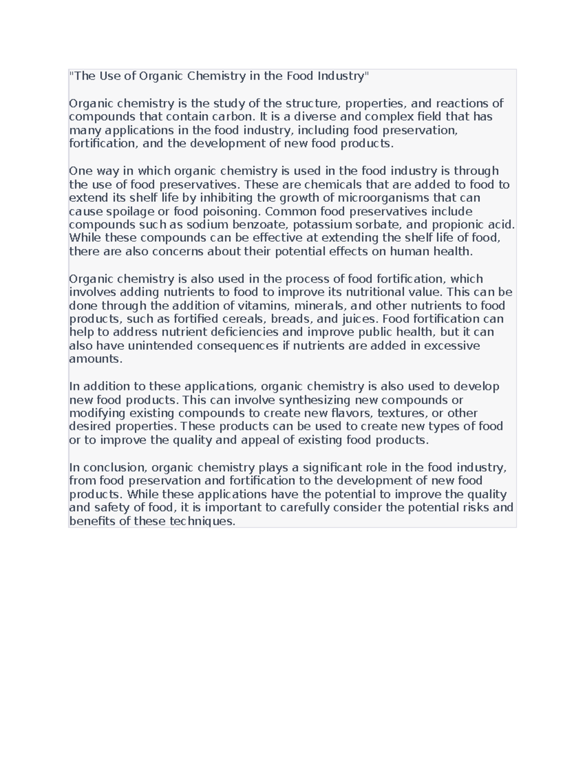 The Use of Organic Chemistry in the Food Industry - "The Use of Organic ...