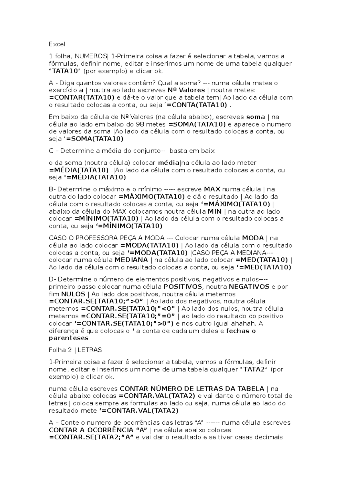 Excel Resumos - Excel 1 folha, NUMEROS| 1-Primeira coisa a fazer é ...