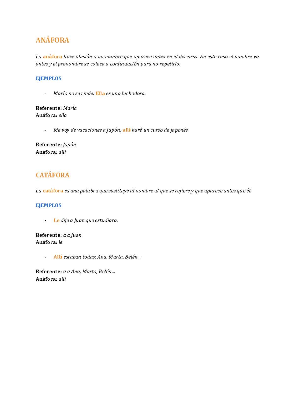 Anáfora Y Catáfora - apuntes - ANÁFORA La anáfora hace alusión a un ...