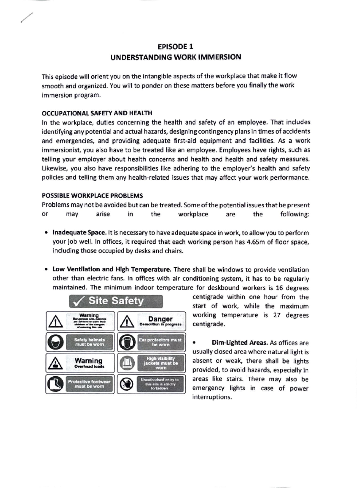 Work Immersion Lesson Activity - EPISODE 1 UNDERSTANDING WORK IMMERSION ...