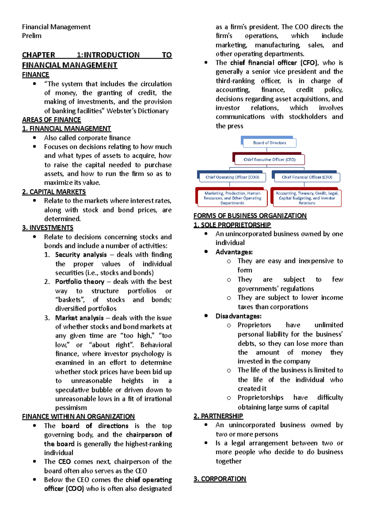 Finman Prelim Reviewer - Financial Management Prelim CHAPTER 1 ...