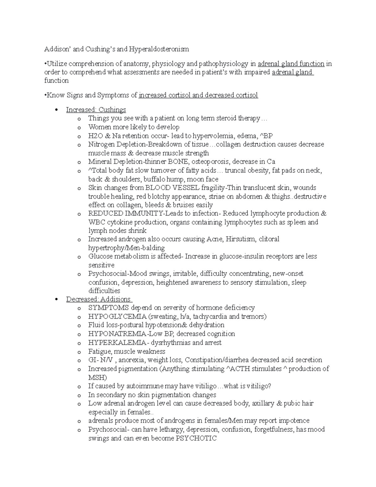 Addison, SIADH, DI, and other notes describing the difference - Addison ...