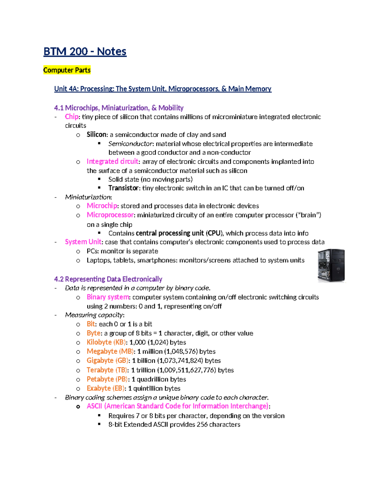 BTM 200 Notes - Computer Parts (Unit 4-5) - BTM 200 - Notes Computer ...