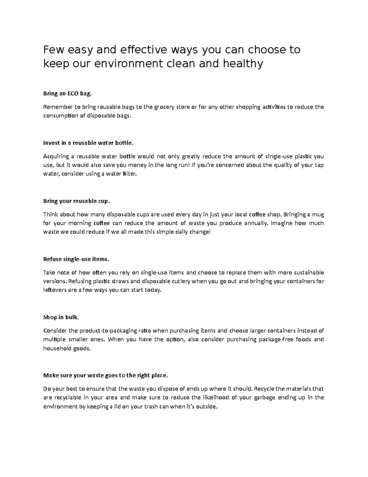 Ways you can choose to keep our Environment Clean and Healthy - Few ...