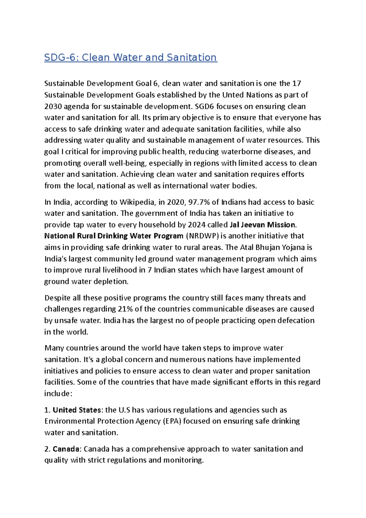 SDG 6 - Clean water and sanitation - SDG-6: Clean Water and Sanitation ...