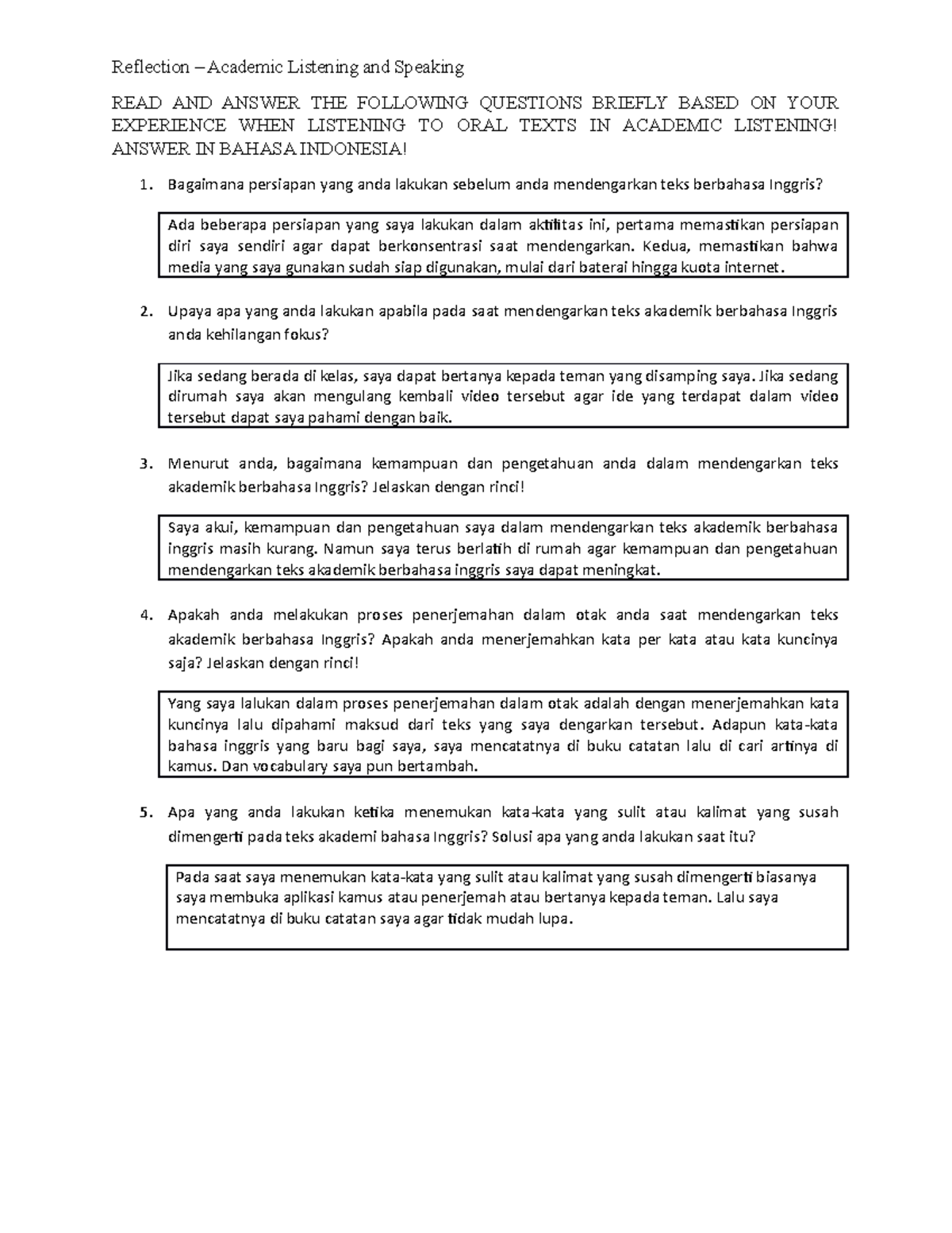 Reflection ALS - Academic Listening And Speaking Course - Reflection – Academic Listening and ...