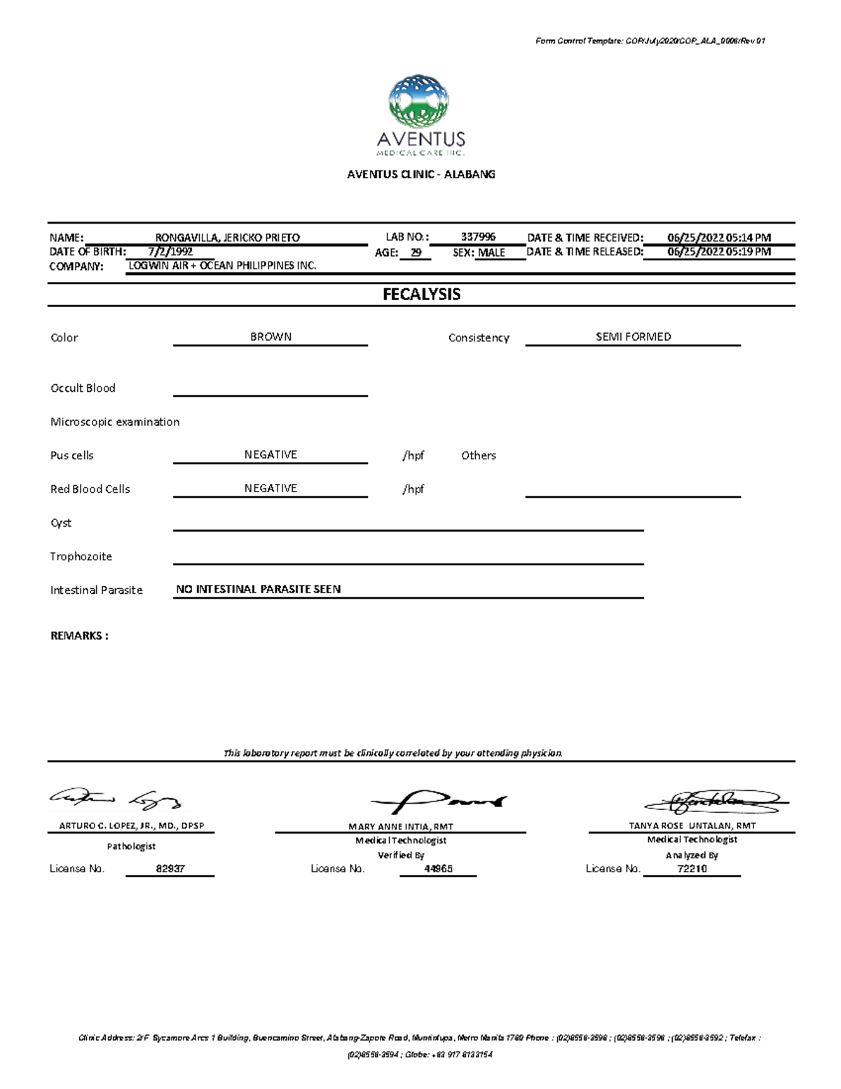 Fecalysis - adadd - Form Control Template: COP/July2020/COP_ALA_0006 ...