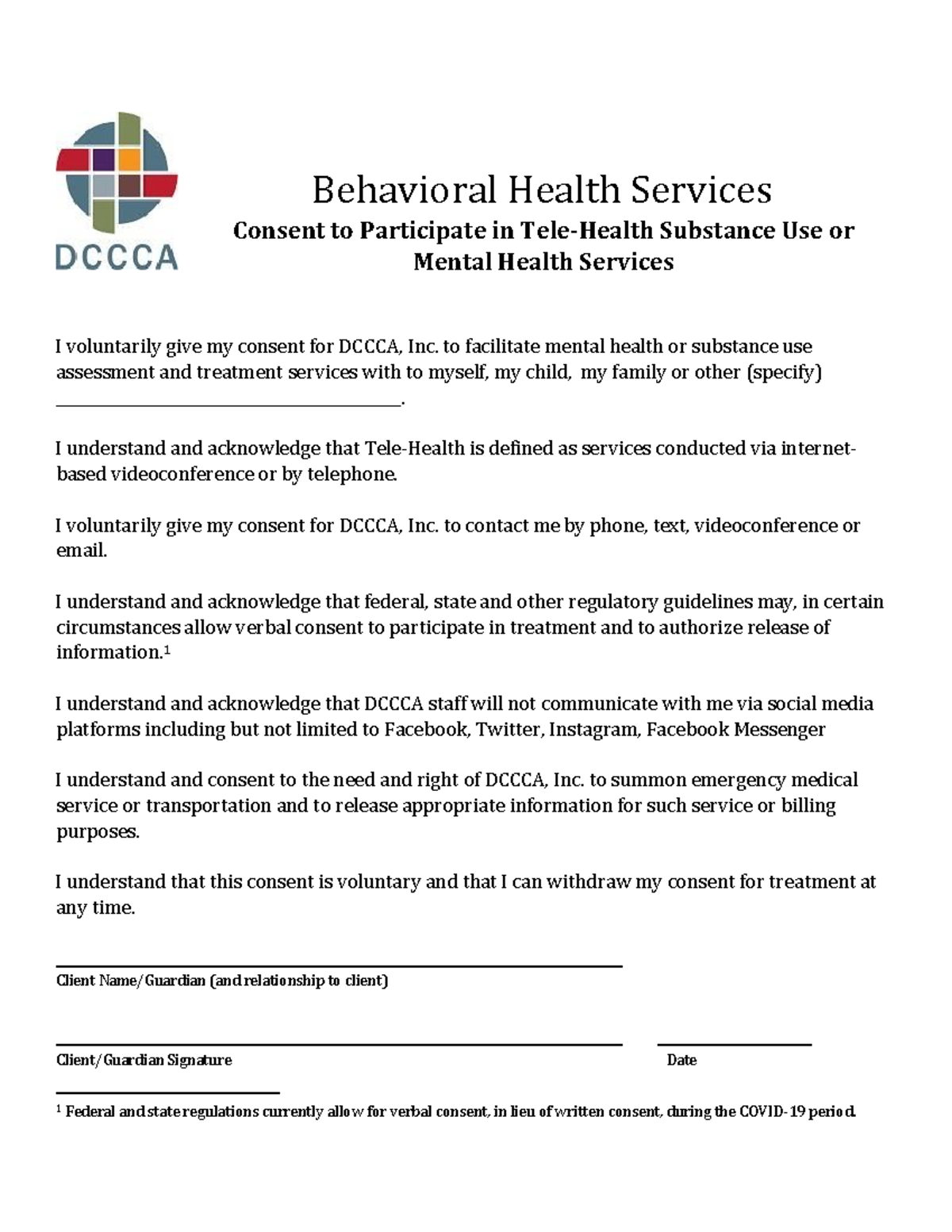 Substance Use Treatment Intake Packet - Behavioral Health Services ...