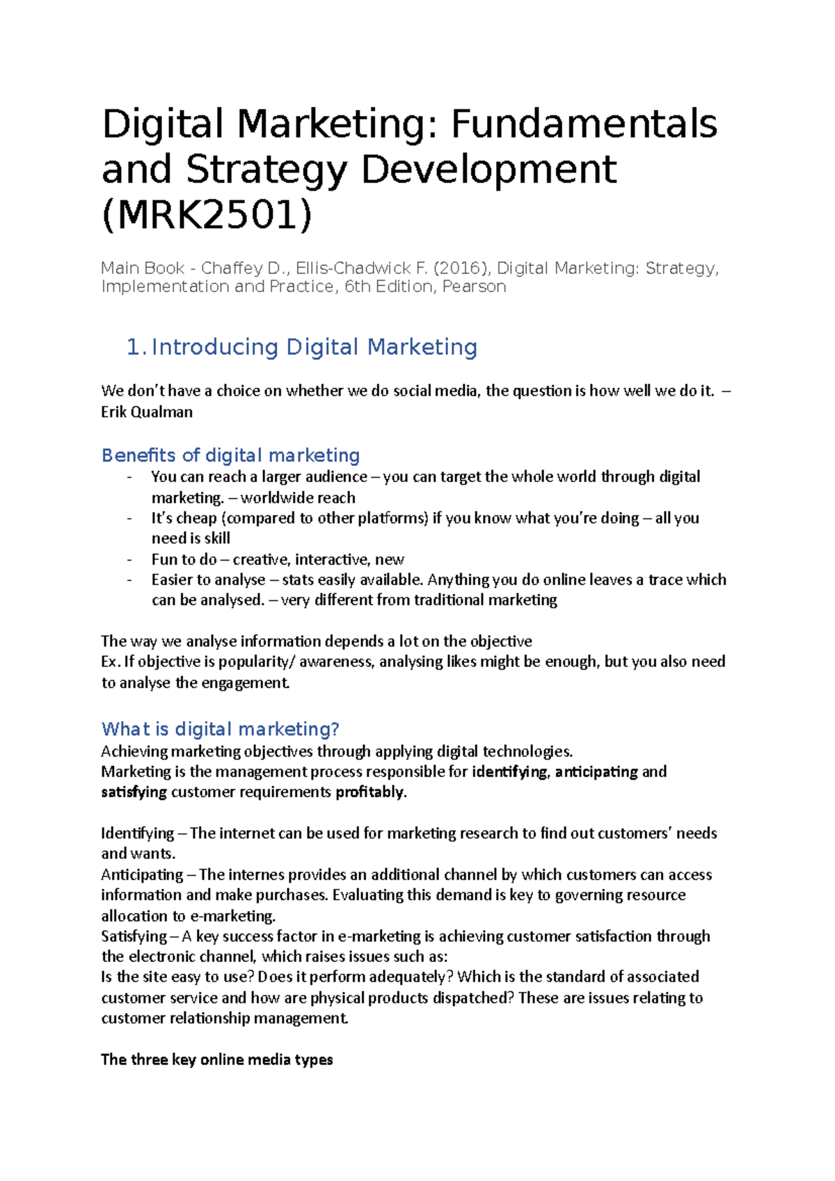 Digital Marketing: Fundamentals and Strategy Development (MRK2501 ...