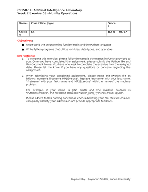 Week 2 Exercise 01 - Numpy Arrays - Machine Problem # 2 : Exercises ...