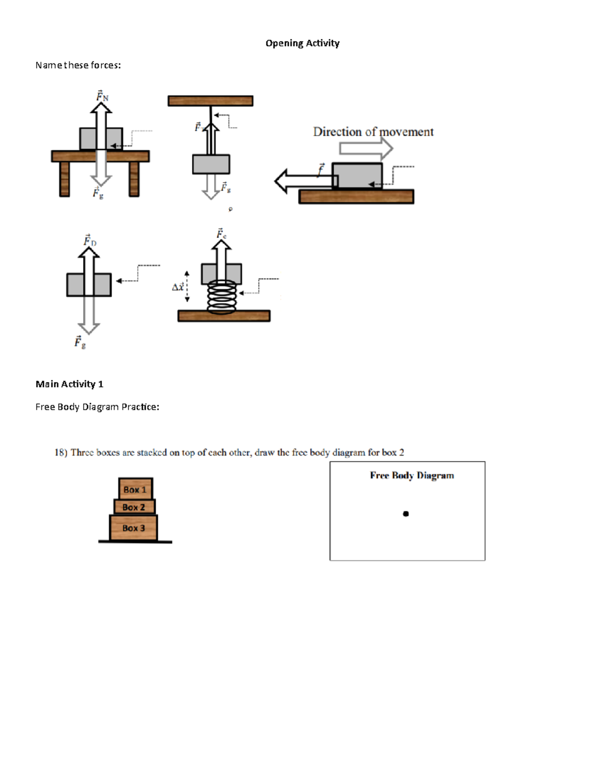 2-11 Worksheet - Opening Activity Name these forces: Main Activity 1 ...