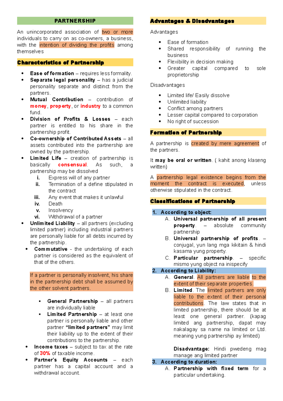 Partnership - PARTNERSHIP An unincorporated association of two or more ...