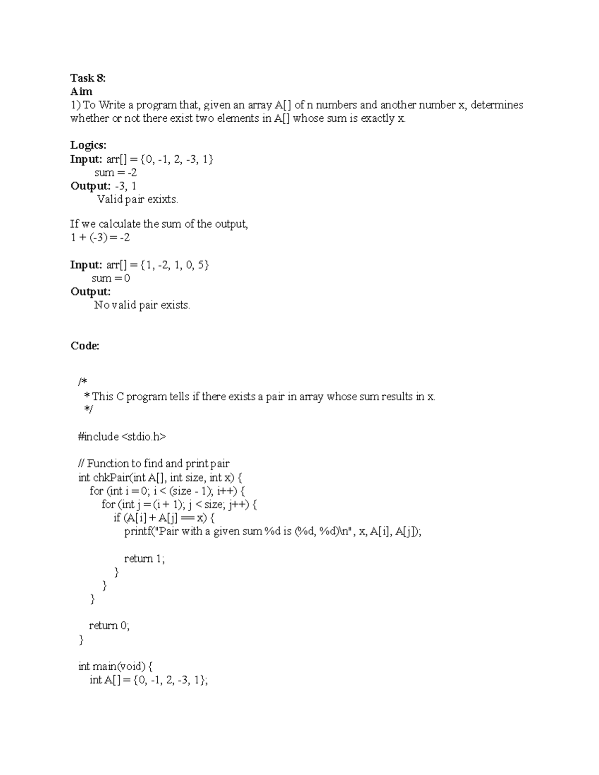 Task - sdfd sdfsd asdfdf - Task 8: Aim To Write a program that, given ...