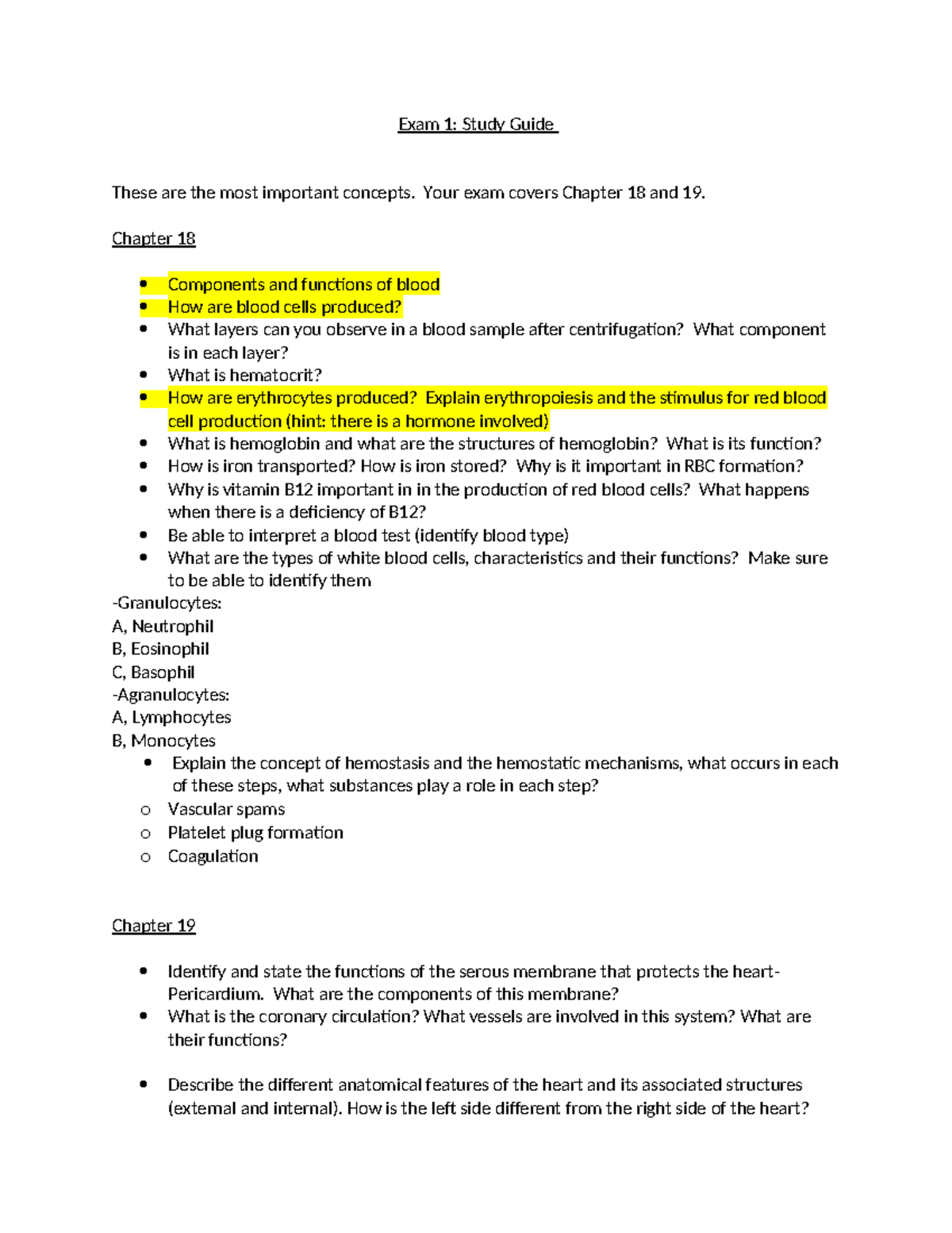 exam guide for studying anatomy and physiology - Exam 1: Study Guide ...