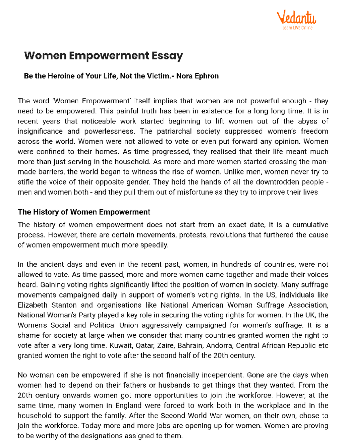 Women Empowerment Essay - BA 501 - Studocu