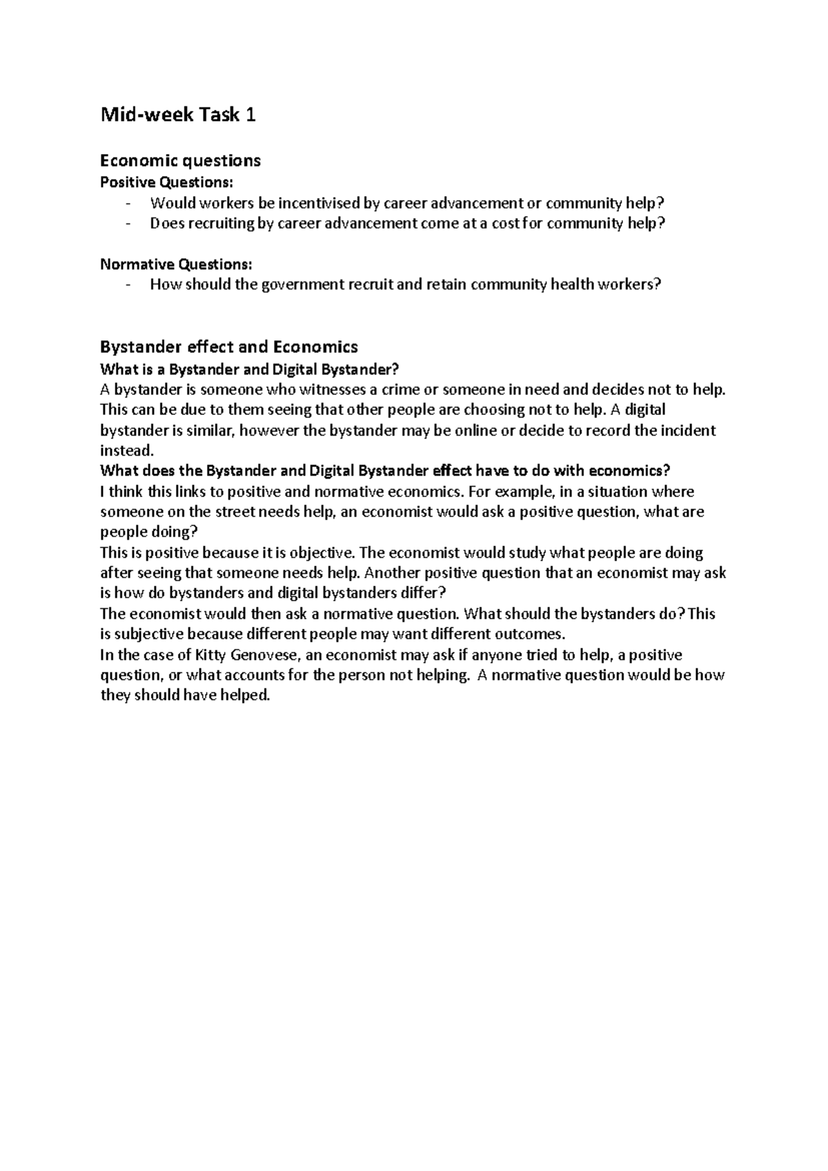 Midweek Task 1 - EC1a3 - Mid-week Task 1 Economic questions Positive ...