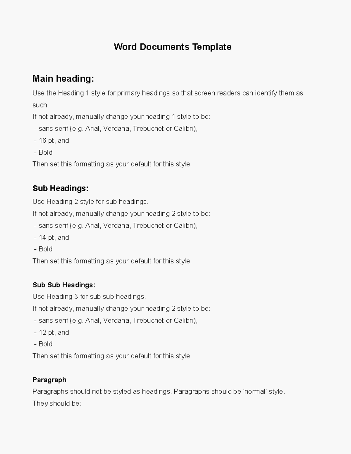 Quizes Practice - Word Documents Template Main heading: Use the Heading 1 style for primary ...