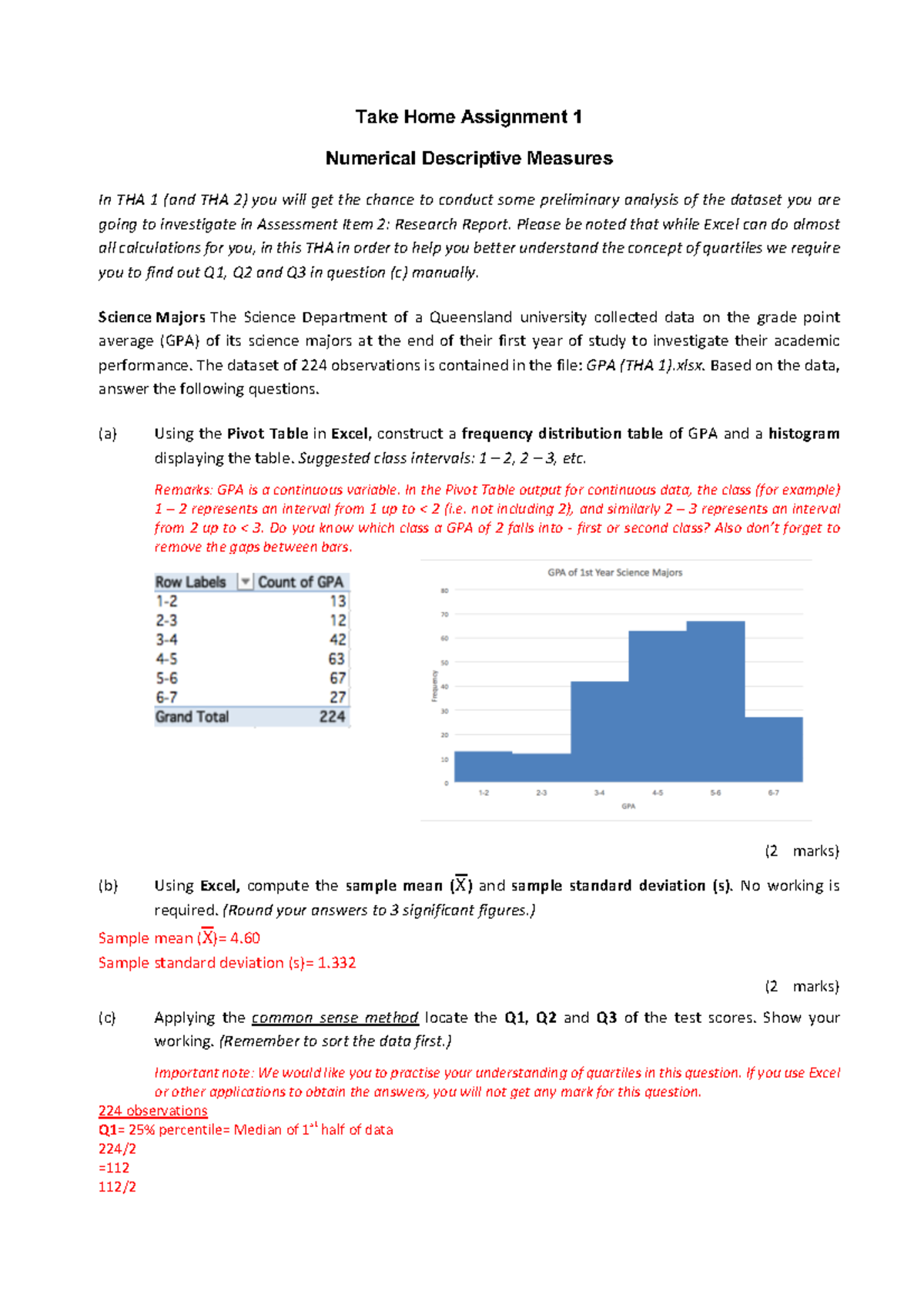 BSB123 THA 1 1 - Take Home Assignment 1 Numerical Descriptive Measures ...