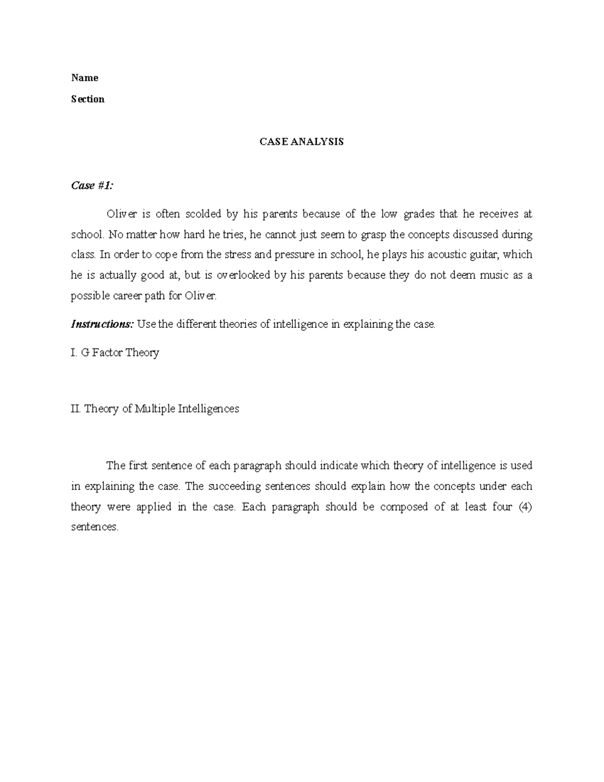 Case Analysis Template Cognitive Psychology - Name Section CASE ...