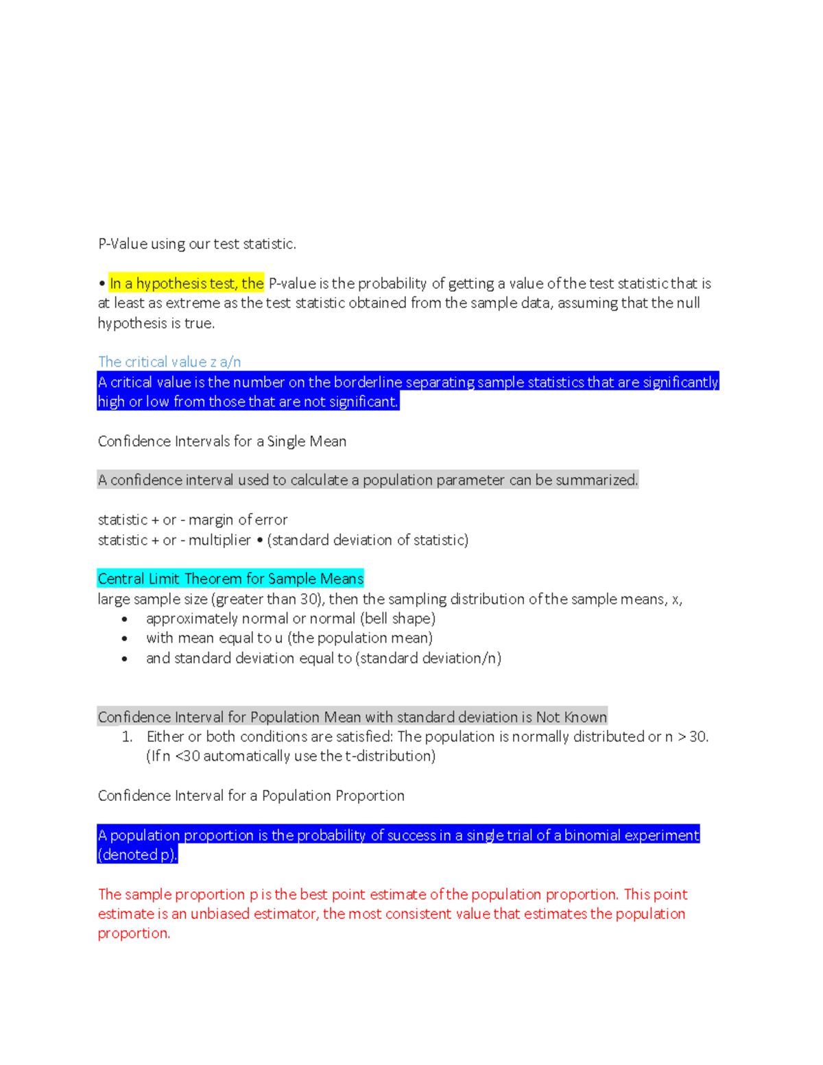 STAT 300 Notes - P-Value using our test statistic. • In a hypothesis ...