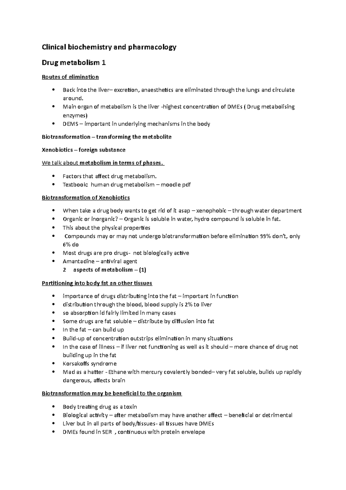 Clinical Biochemistry Lecture 3 - Drug Metabolism - Clinical ...