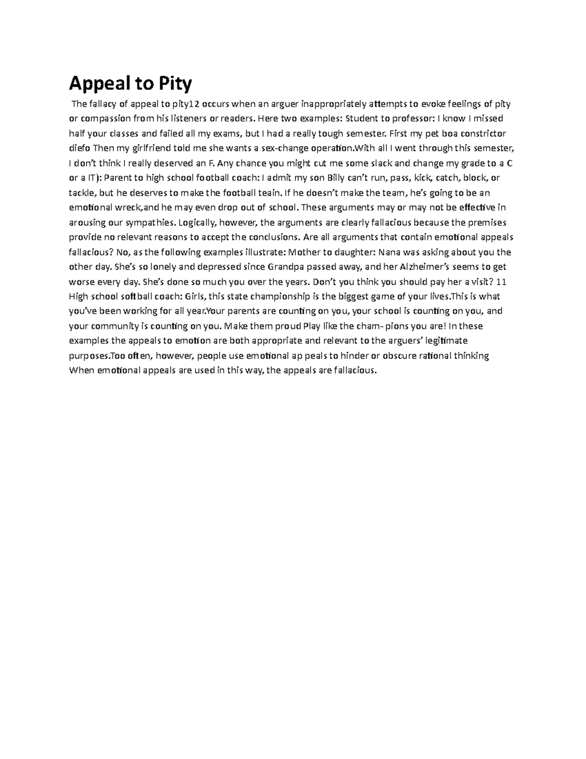 Appeal to Pity - important summary - Appeal to Pity The fallacy of ...