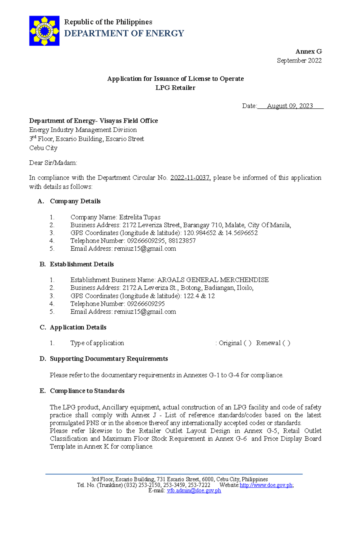 Annex G ELs DA 2064 - FILES COMPILED DURING YEAR OF STARTING A SMALL ...