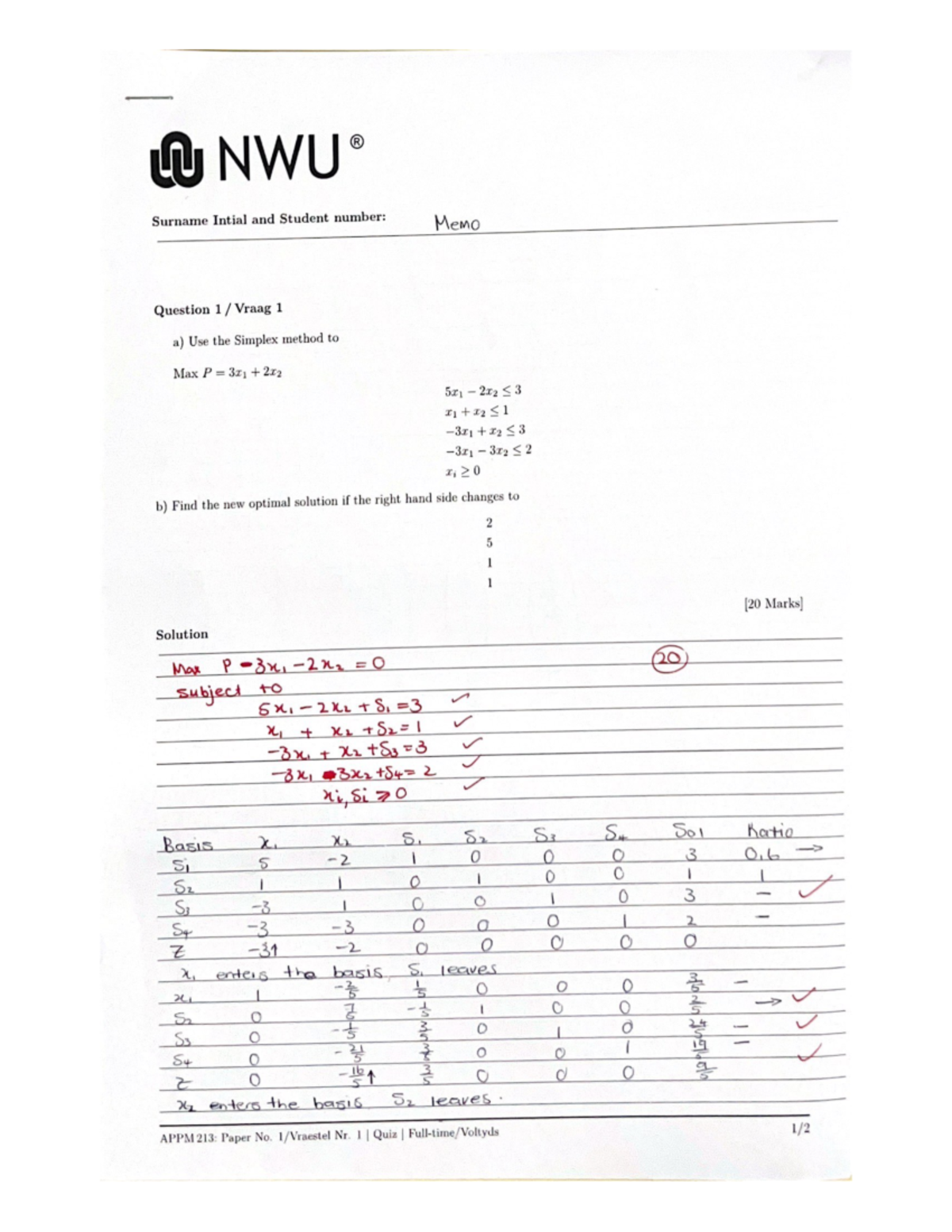 APPM 213 Sensitivity Analysis Quiz Memo 2024 - APMM 217 - Studocu