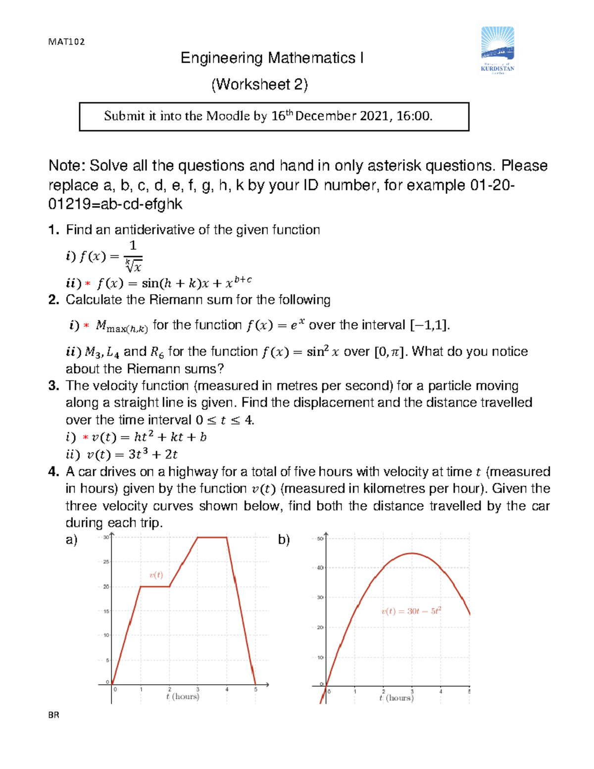 Worksheet 2 - MAT BR Engineering Mathematics I (Worksheet 2 ) Note ...