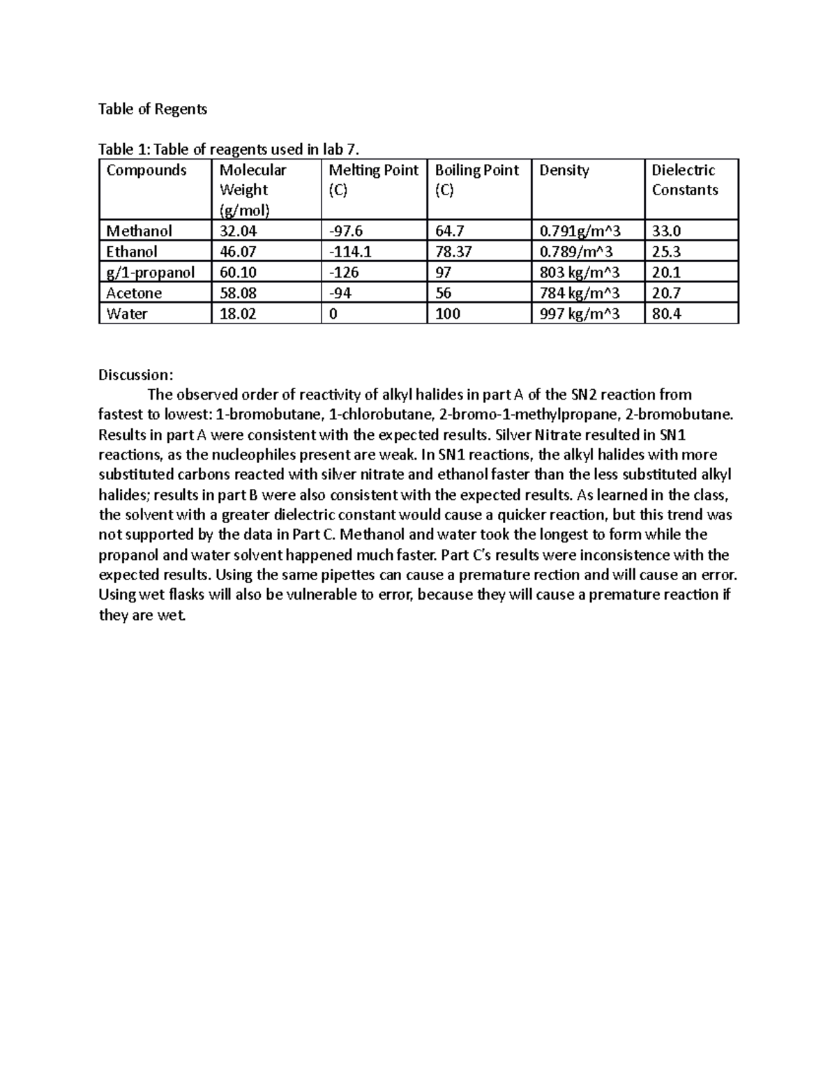 Lab 7 - lab - Table of Regents Table 1: Table of reagents used in lab 7 ...