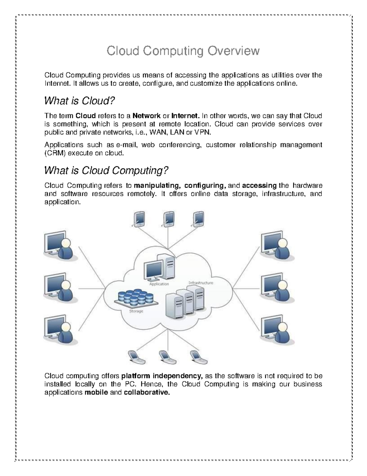 Cloud Computing Notes Cloud Computing Overview Cloud Computing