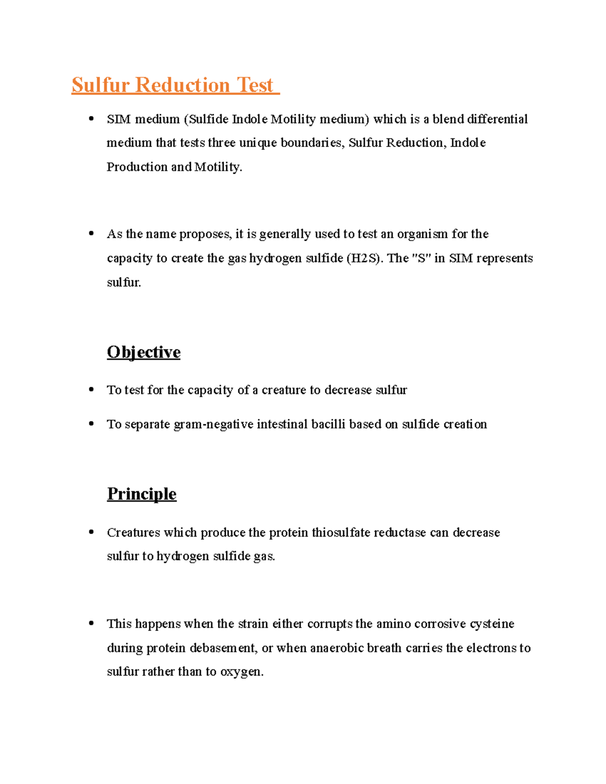 Sulfur Reduction Test - it is lecture notes - Sulfur Reduction Test SIM ...