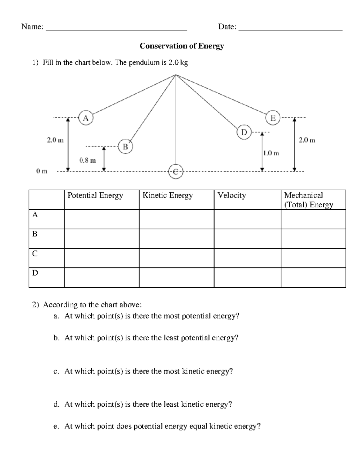 Conservationof Energy Worksheet-1-1 - Name ...