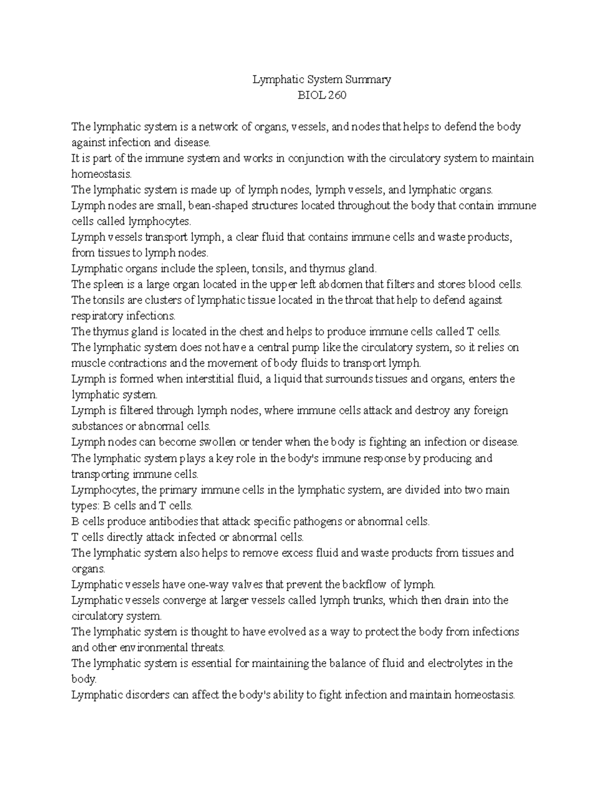 Lymphatic System Summary - It is part of the immune system and works in ...