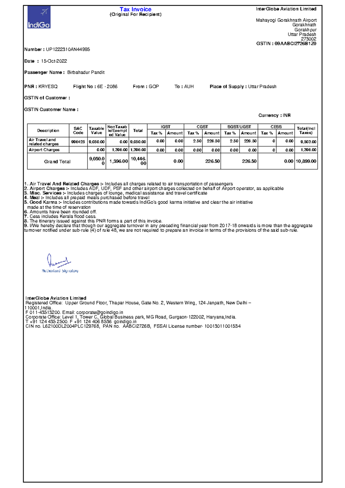 Tax Invoice UP 1222310 AN44995 - Tax Invoice (Original For Recipient ...