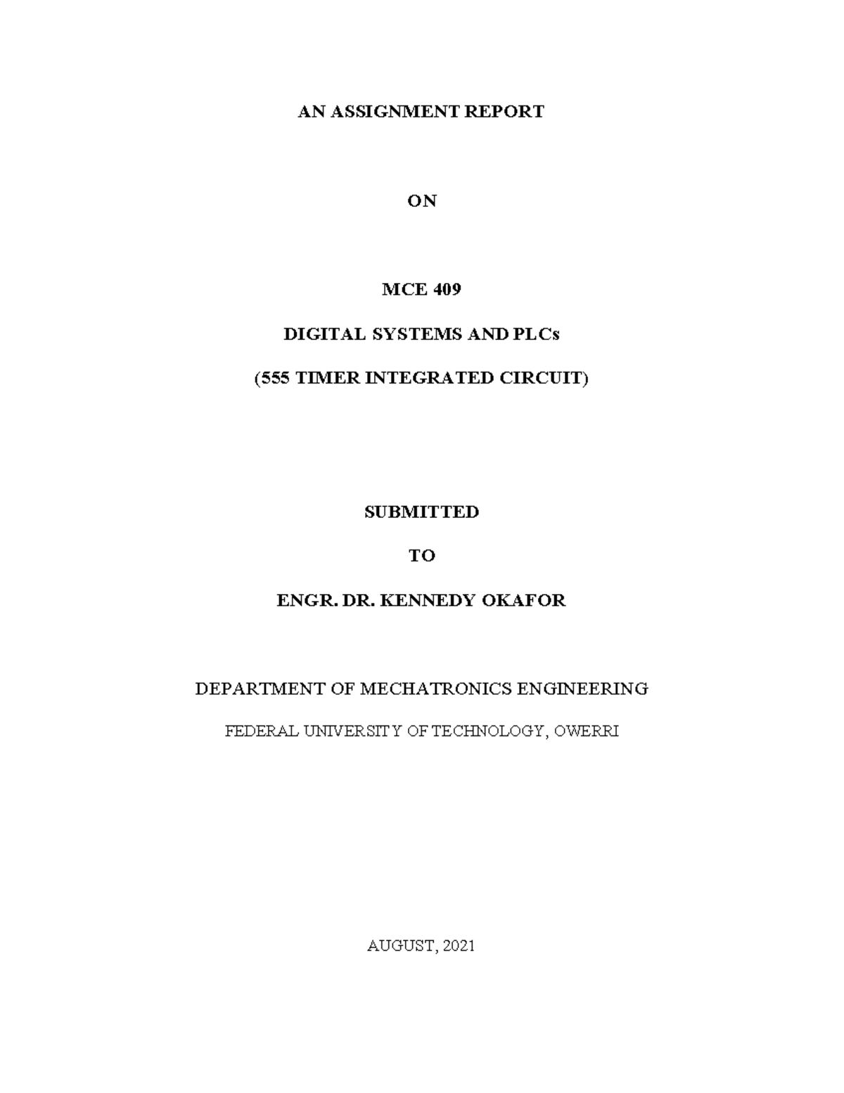 A report assignment on 555 Timer Integrated circuit - AN ASSIGNMENT ...