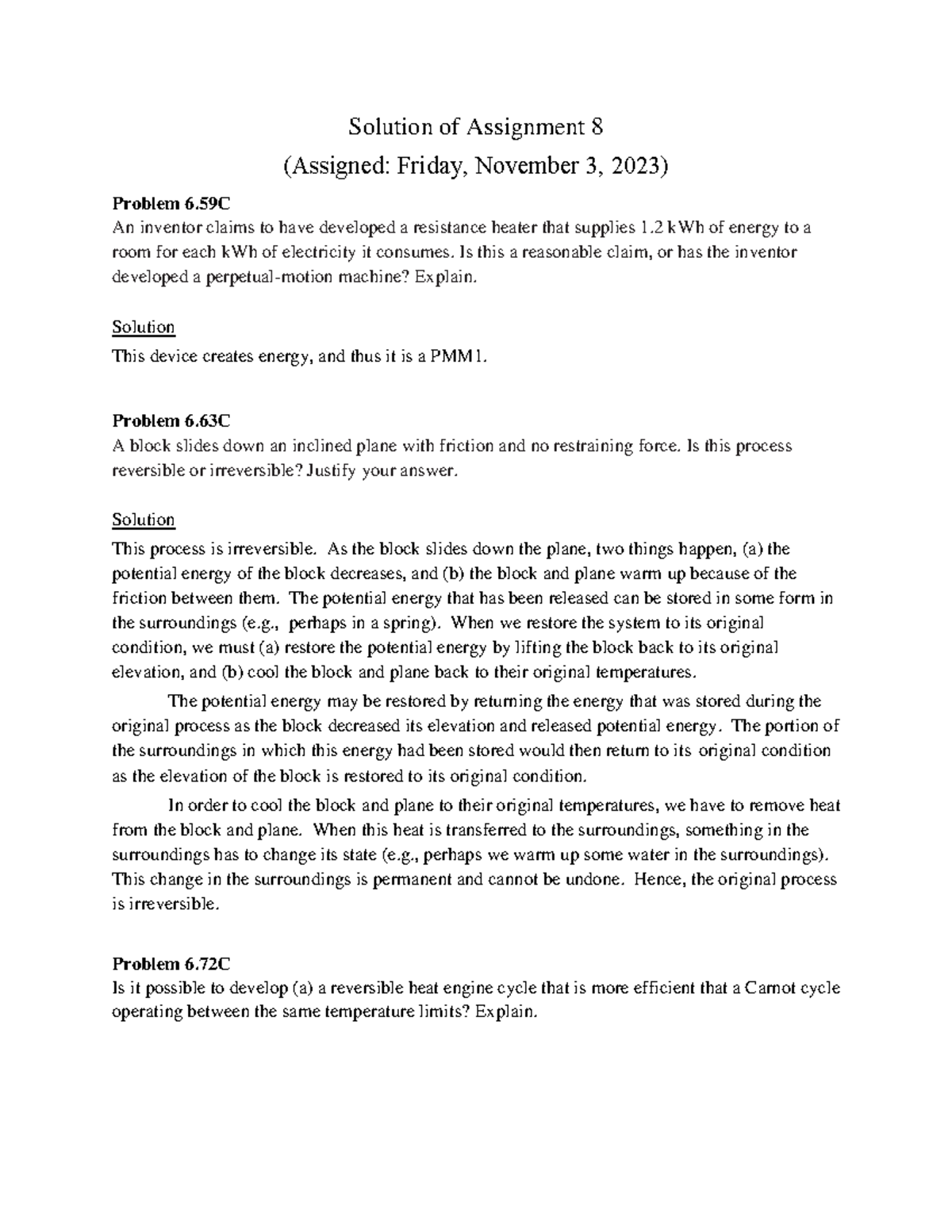Assignment 8 Sol - assignmnet - Solution of Assignment 8 (Assigned: Friday, November 3 , 20 23 ...