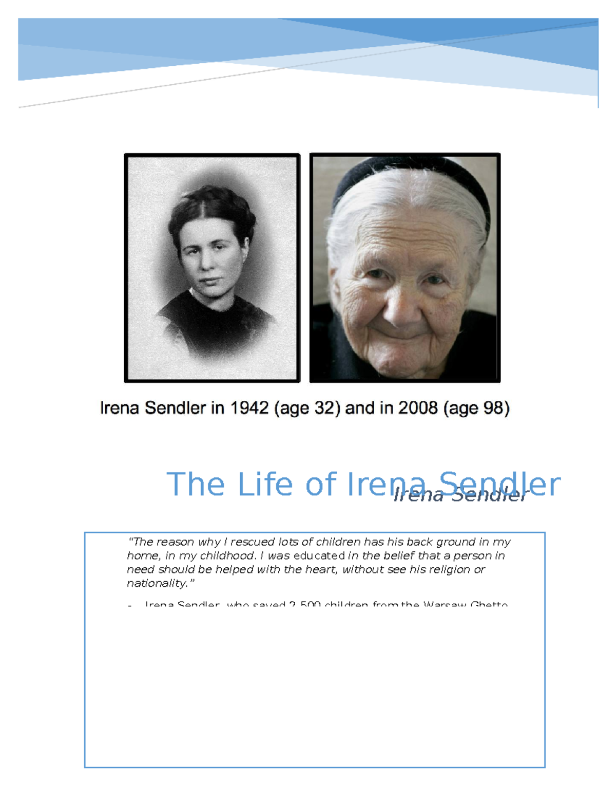 Irena Sendler - Practica oral en inglés - The Life of Irena Sendler ...