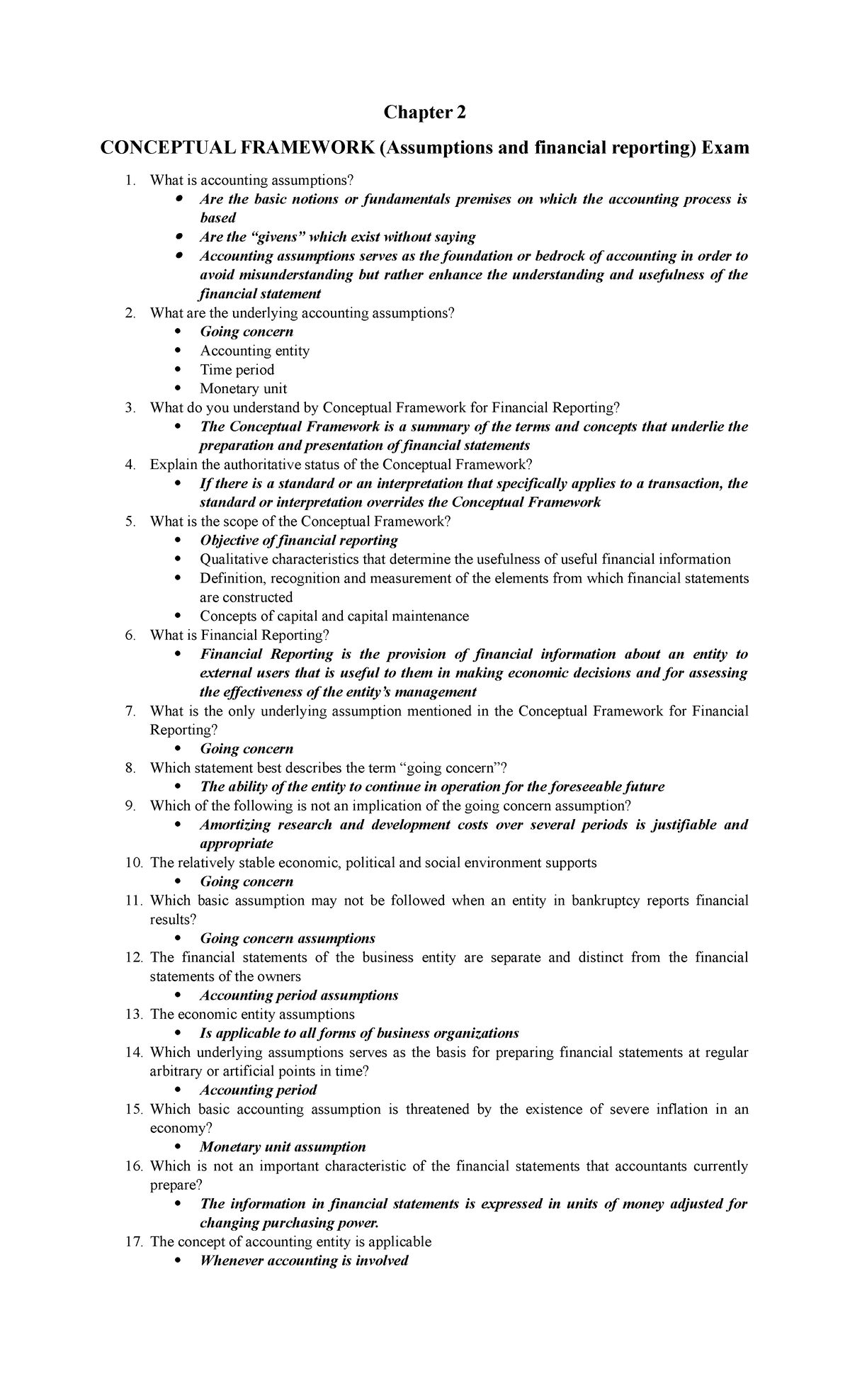 Conceptual Framework (Assumptions and financial reporting) Exam ...