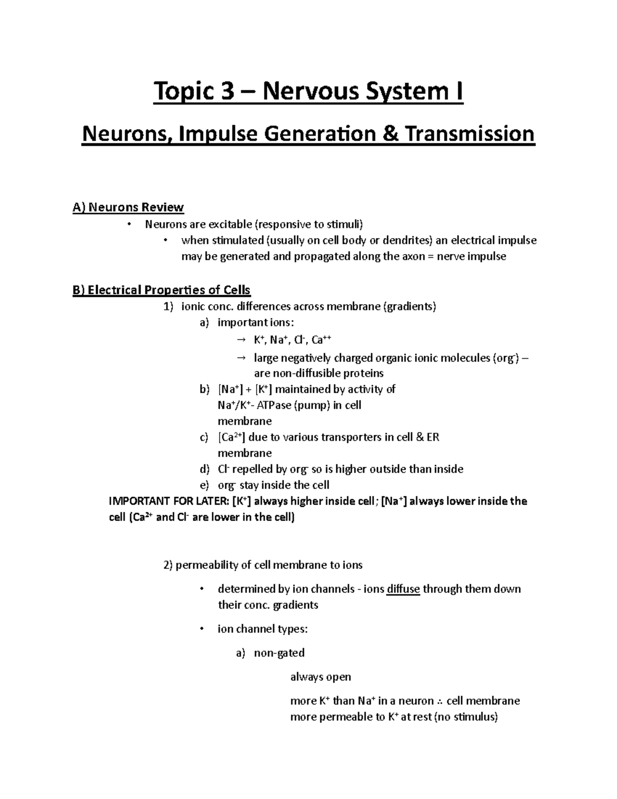 Topic 3 - Nervous System I - Topic 3 – Nervous System I Neurons ...