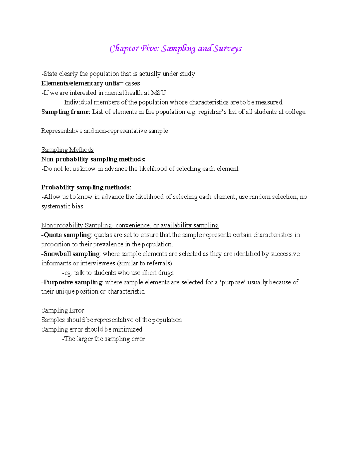 Chapter 5 Sampling and Surveys - Chapter Five: Sampling and Surveys ...