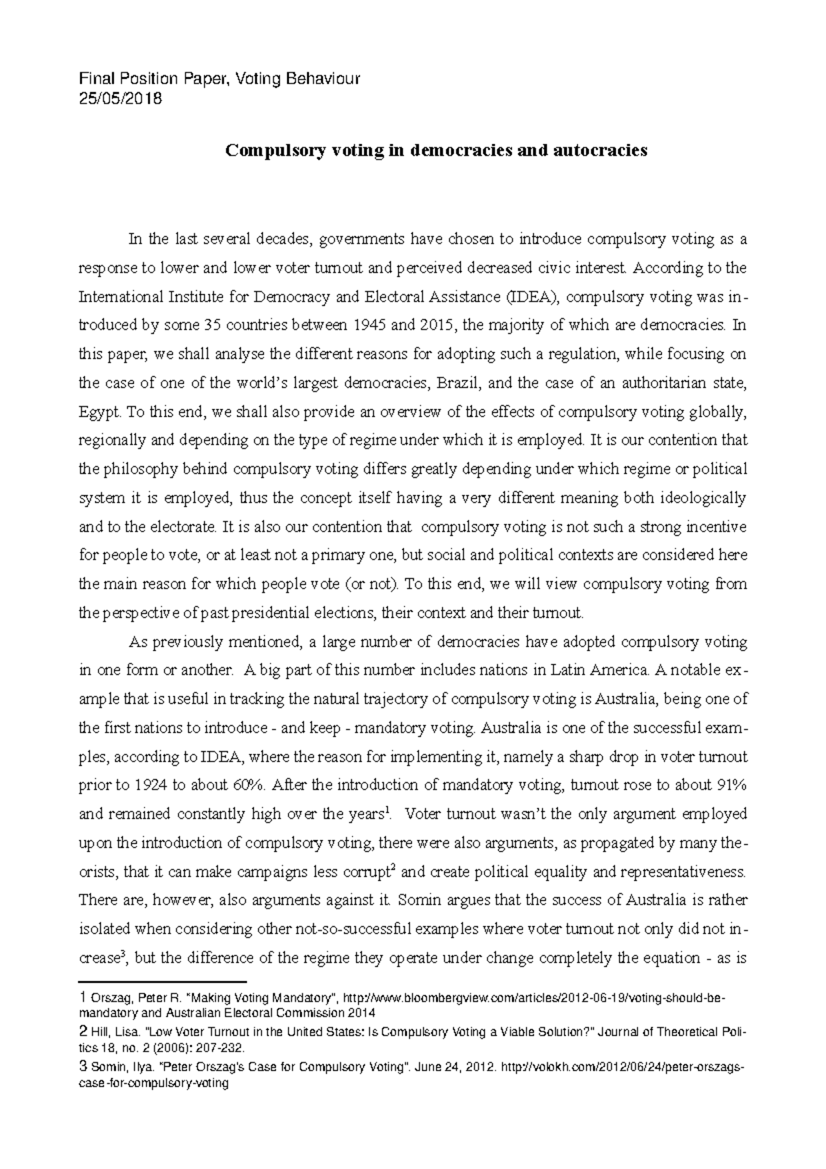Compulsory voting in democracies and autocracies - Final Position Paper ...