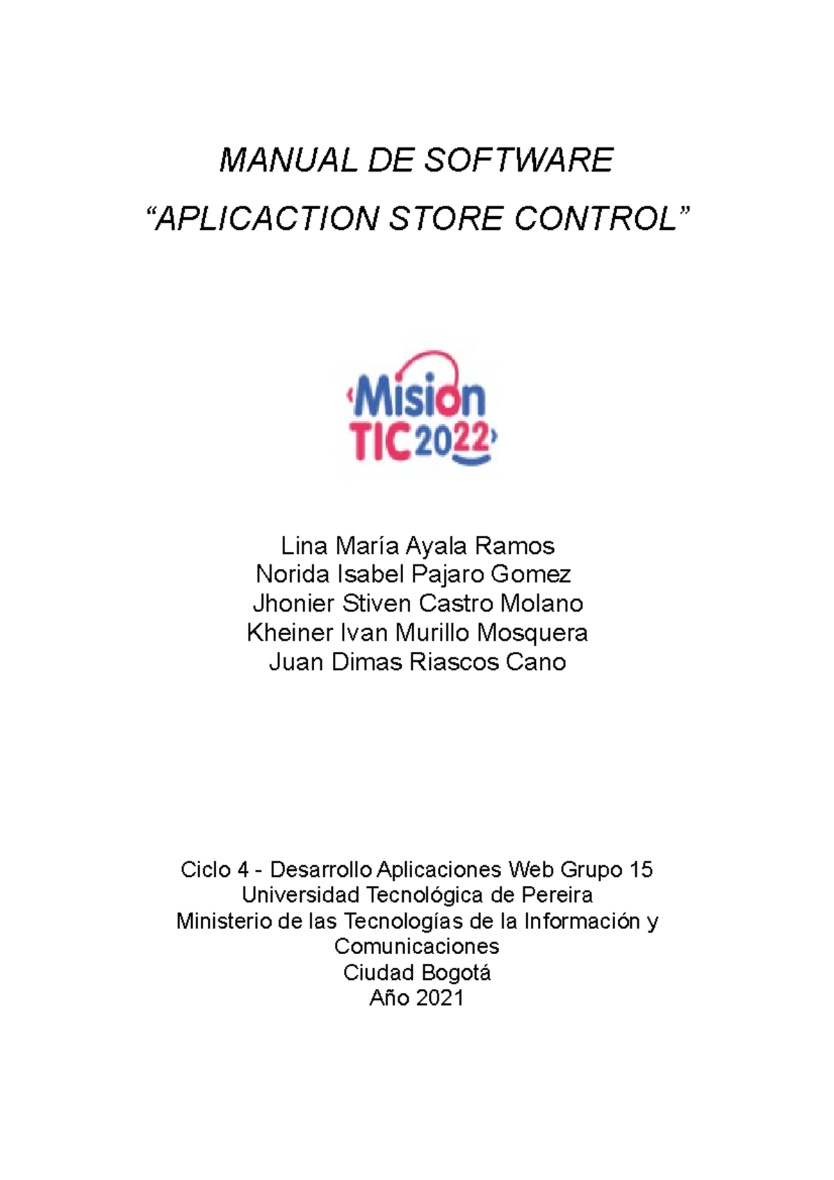 Manual de Usuario Store Control - MANUAL DE SOFTWARE “APLICACTION STORE ...