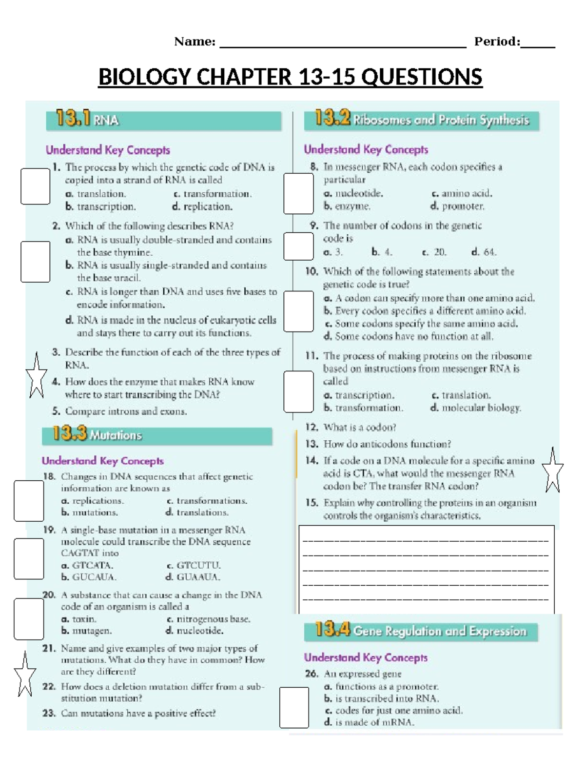 Biology Chapter 13-15 Questions - BIOLOGY CHAPTER 13-15 QUESTIONS - Studocu