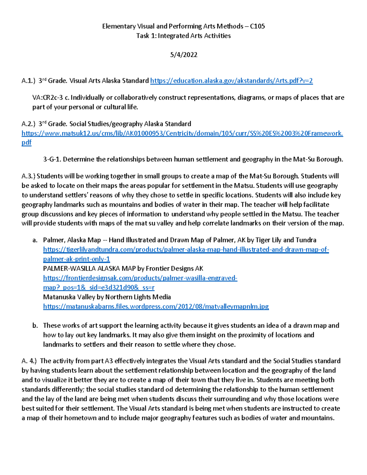 Arts Task 123 - Use this for reference only. DO NOT COPY - Elementary Visual and Performing Arts ...